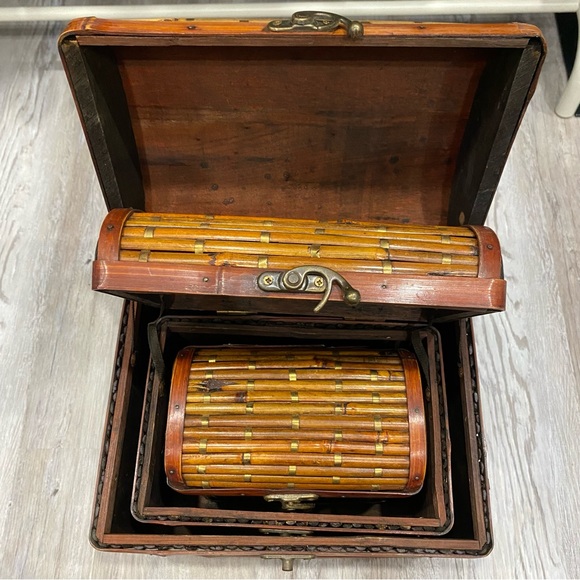 Storage & Organization | Vintage Handcrafted Nesting Bamboo Chests Set ...